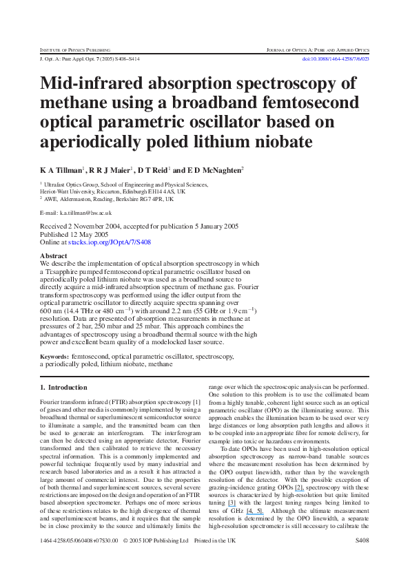 (PDF) Mid-infrared absorption spectroscopy of methane using a broadband femtosecond optical ...