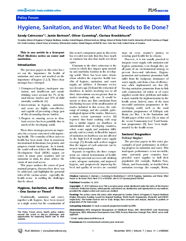 (PDF) Hygiene, Sanitation, and Water: What Needs to Be Done?