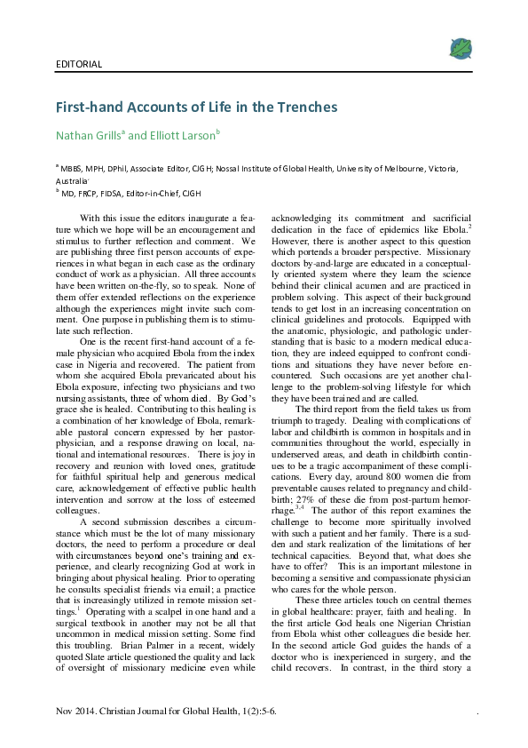 (PDF) First-hand Accounts of Life in the Trenches