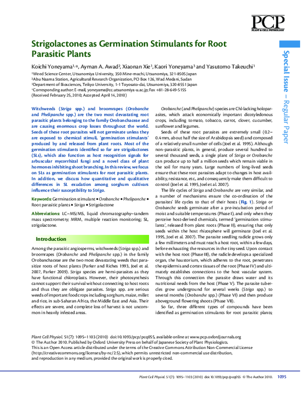 (PDF) Strigolactones as Germination Stimulants for Root Parasitic Plants