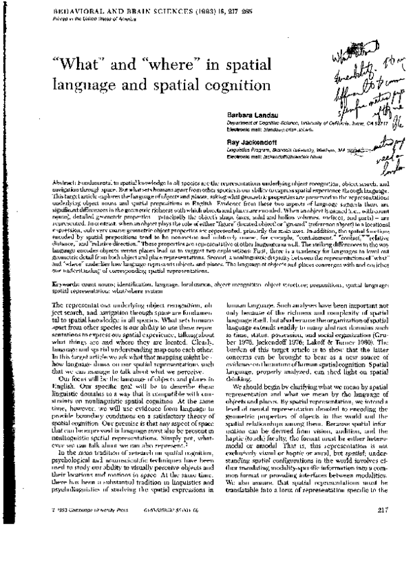 (PDF) “What” and “where” in spatial language and spatial cognition