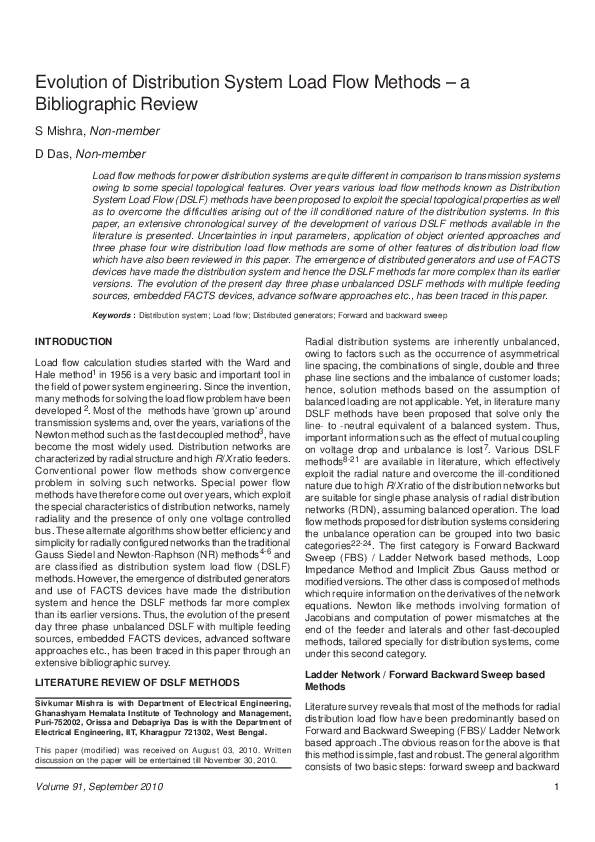 Pdf Evolution Of Distribution System Load Flow Methods—a Bibliographic Review