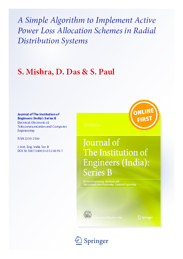 Pdf A Simple Algorithm To Implement Active Power Loss Allocation Schemes In Radial 