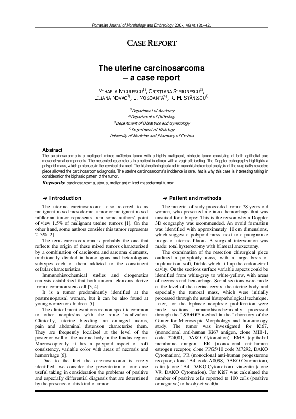 (PDF) Spontaneous uterine perforation secondary to uterine Malignant ...