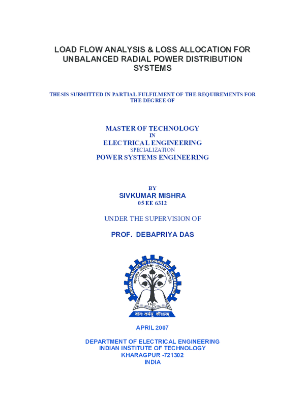 Pdf Load Flow Analysis And Loss Allocation For Unbalanced Radial Power Distribution Systems