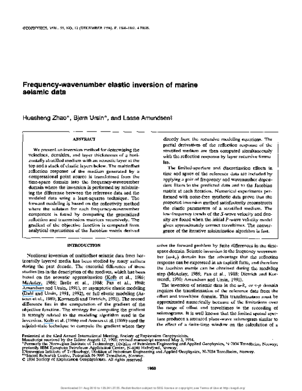 Pdf Frequency Domain Full Waveform Elastic Inversion Of Marine Seismic Data From The Alba 