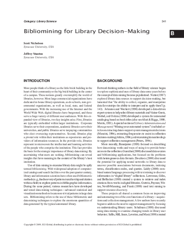 (PDF) Bibliomining for Library Decision-Making | Jeffrey Stanton ...