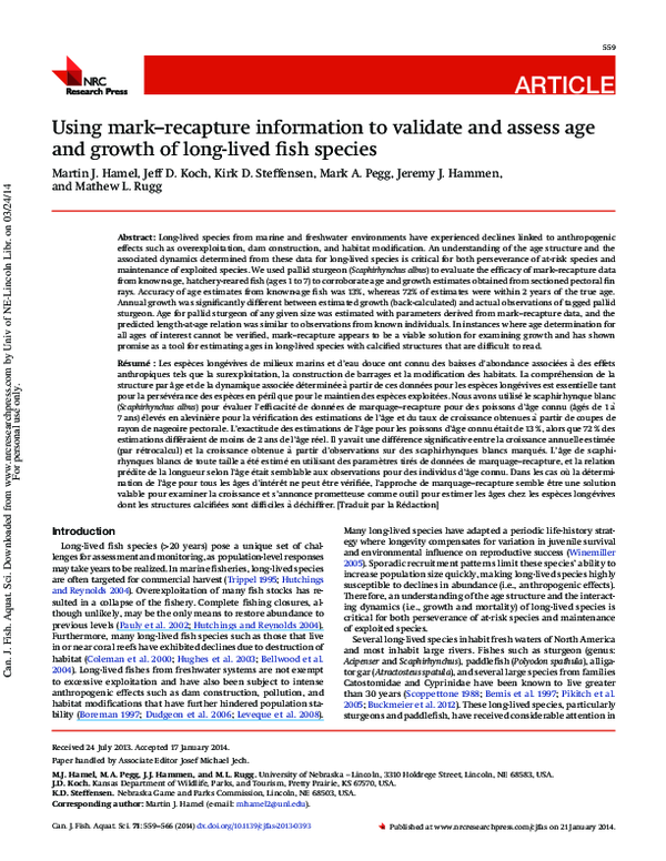 Pdf Using Mark Recapture Information To Validate And Assess Age And