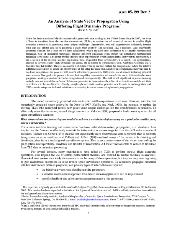 (PDF) An Analysis of State Vector Propagation using Differing Flight ...