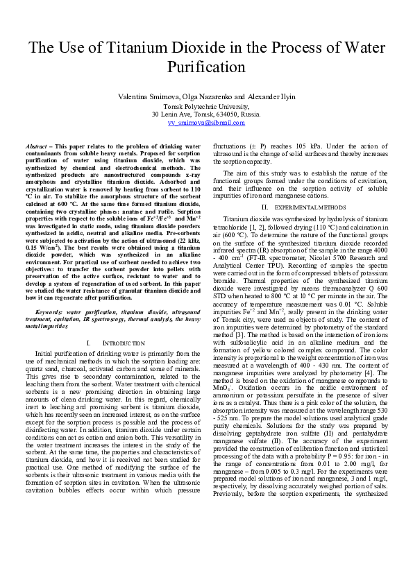 (PDF) The use of titanium dioxide in the process of water purification