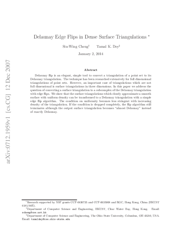 (PDF) Delaunay Edge Flips in Dense Surface Triangulations