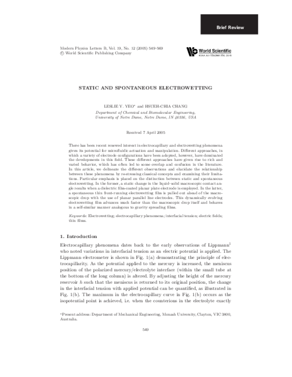 (PDF) Static and spontaneous electrowetting