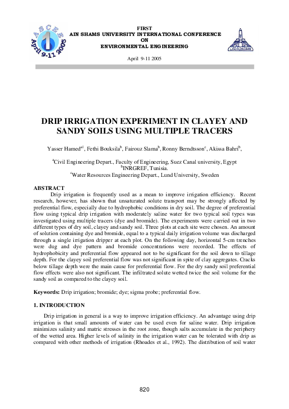 (PDF) Drip irrigation experiment in clay and sandy soils using multiple tracers