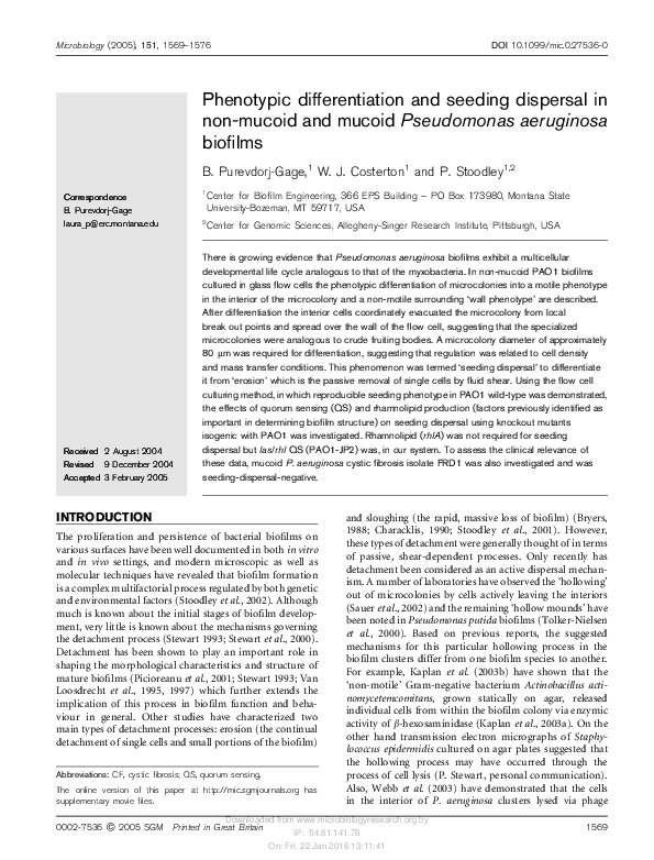 (PDF) Phenotypic differentiation and seeding dispersal in non-mucoid ...