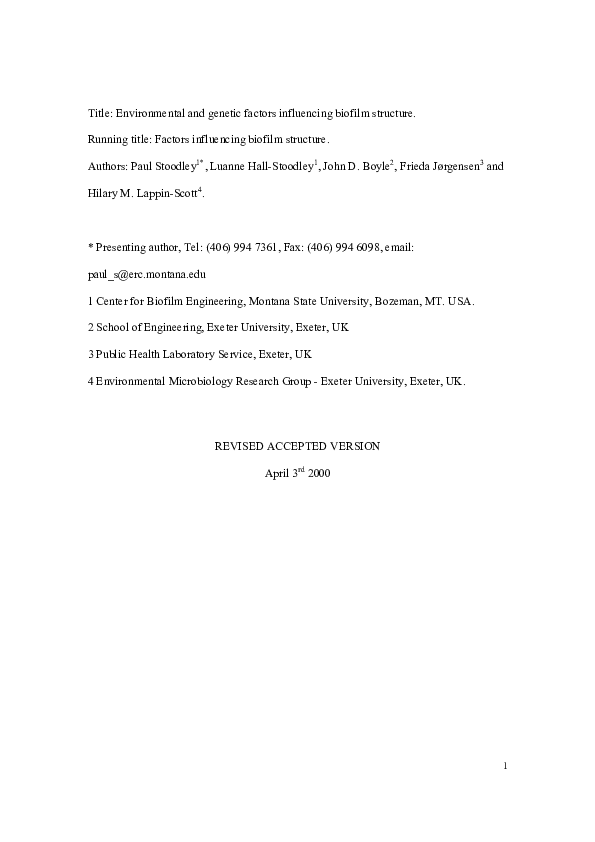 (PDF) Environmental and genetic factors influencing biofilm structure