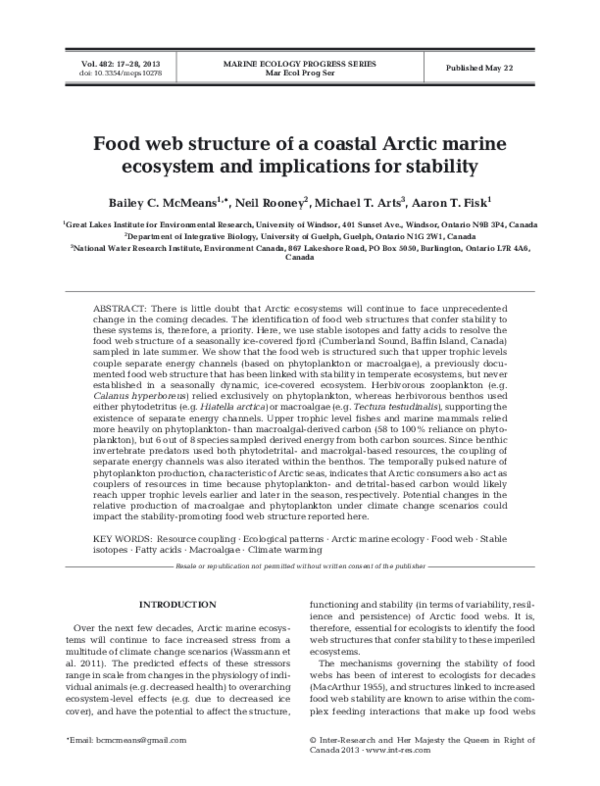 (PDF) Food web structure of a coastal Arctic marine ecosystem and ...