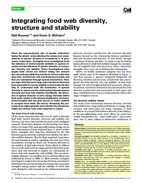 (PDF) Integrating food web diversity, structure and stability
