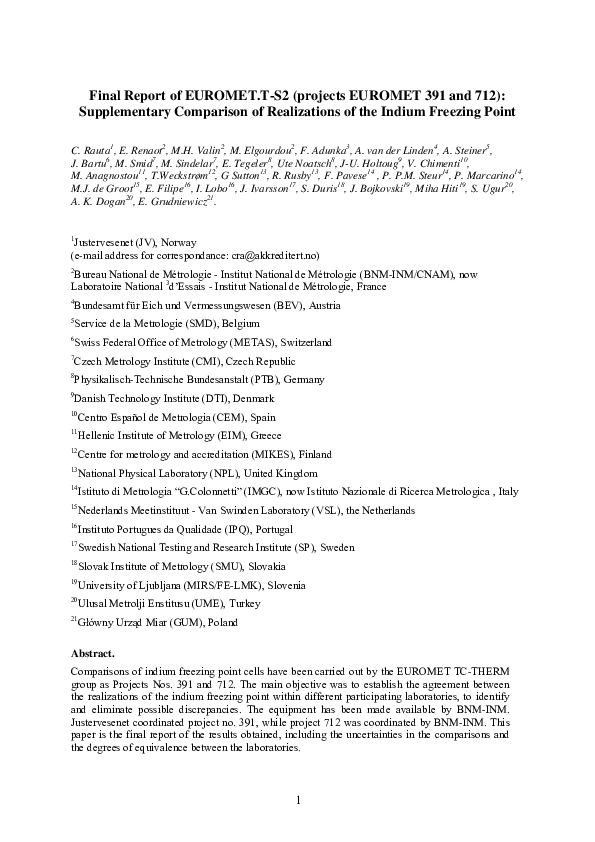 (PDF) Final report of EUROMET.T-S2 (projects EUROMET 391 and 712): Supplementary comparison of ...