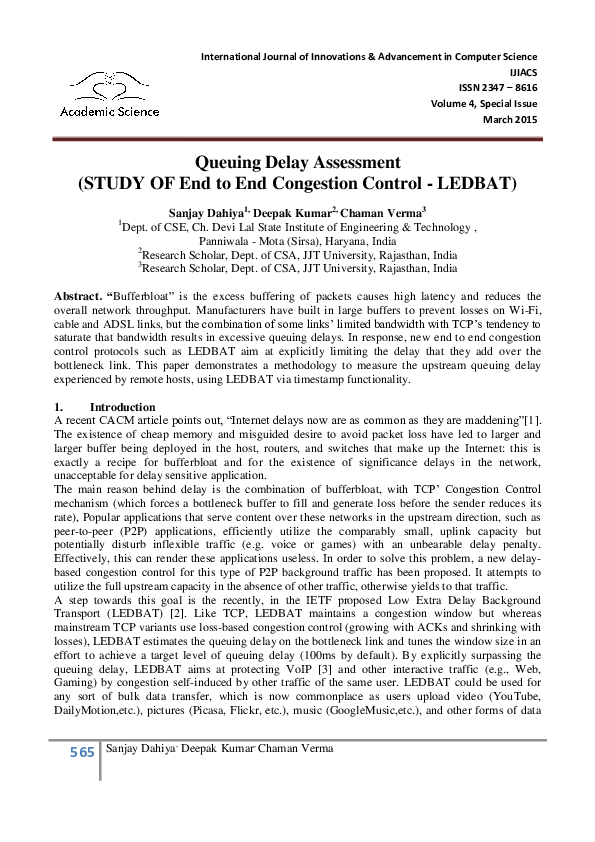 Queuing Delay Assessment (STUDY OF End to End Congestion Control - LEDBAT)