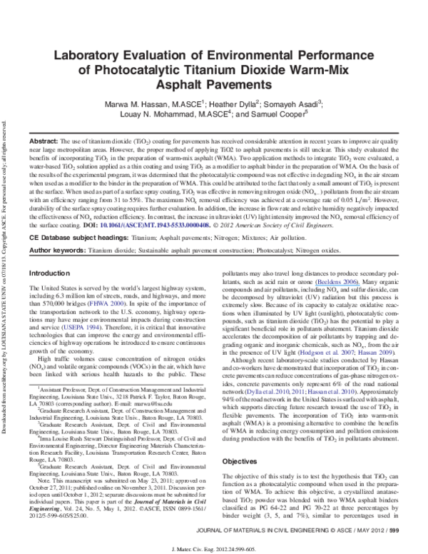 (PDF) Laboratory Evaluation of Environmental Performance of ...