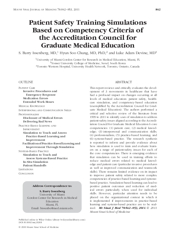 (PDF) Patient Safety Training Simulations Based on Competency Criteria ...