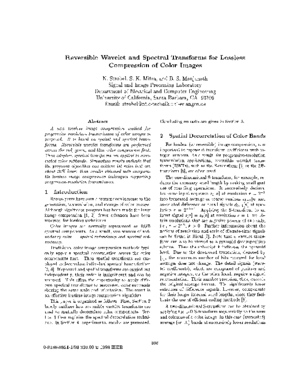 (PDF) Reversible wavelet and spectral transforms for lossless compression of color images