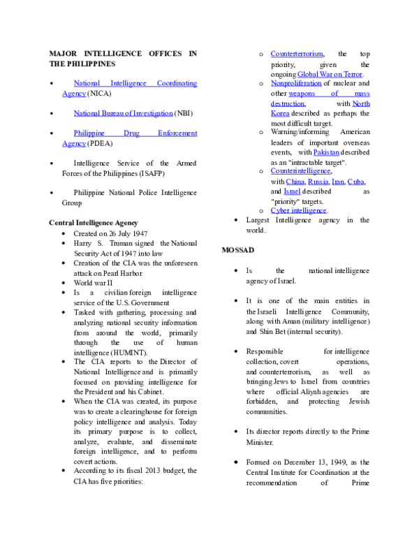 (DOC) MAJOR INTELLIGENCE OFFICES IN THE PHILIPPINES