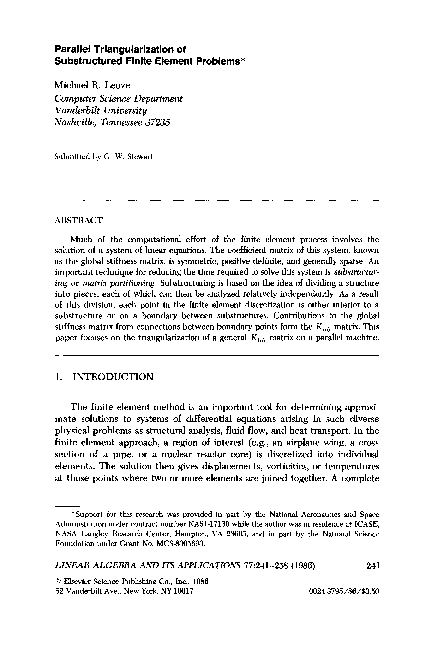 Pdf Parallel Triangularization Of Substructured Finite Element Problems