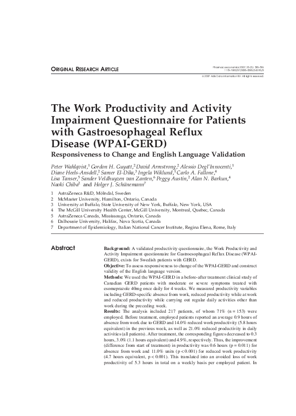 (PDF) The Work Productivity and Activity Impairment Questionnaire for ...