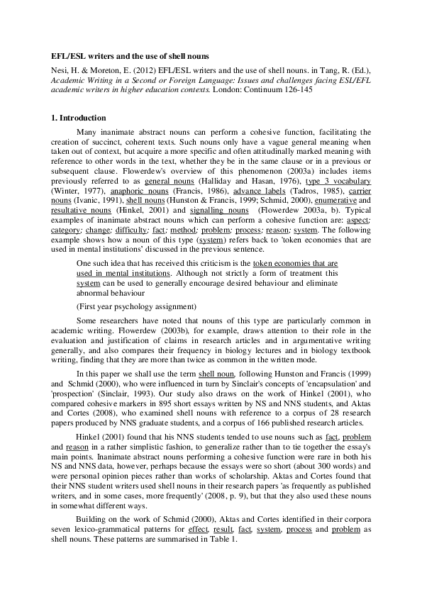 (PDF) EFL/ESL writers and the use of shell nouns