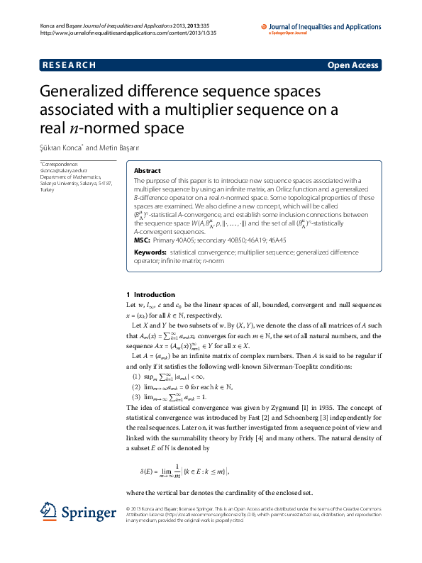 (PDF) Generalized difference sequence spaces associated with a multiplier sequence on a real n ...