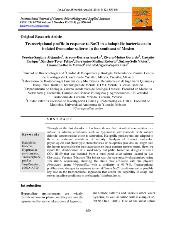 (PDF) Transcriptional profile in response to NaCl in a halophilic bacteria strain isolated from ...
