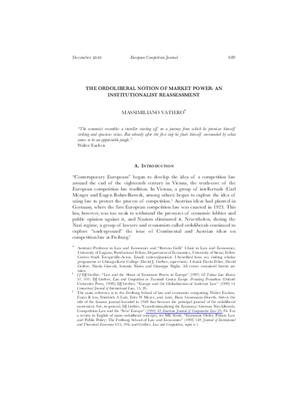 (PDF) The Ordoliberal Notion of Market Power: An Institutionalist ...