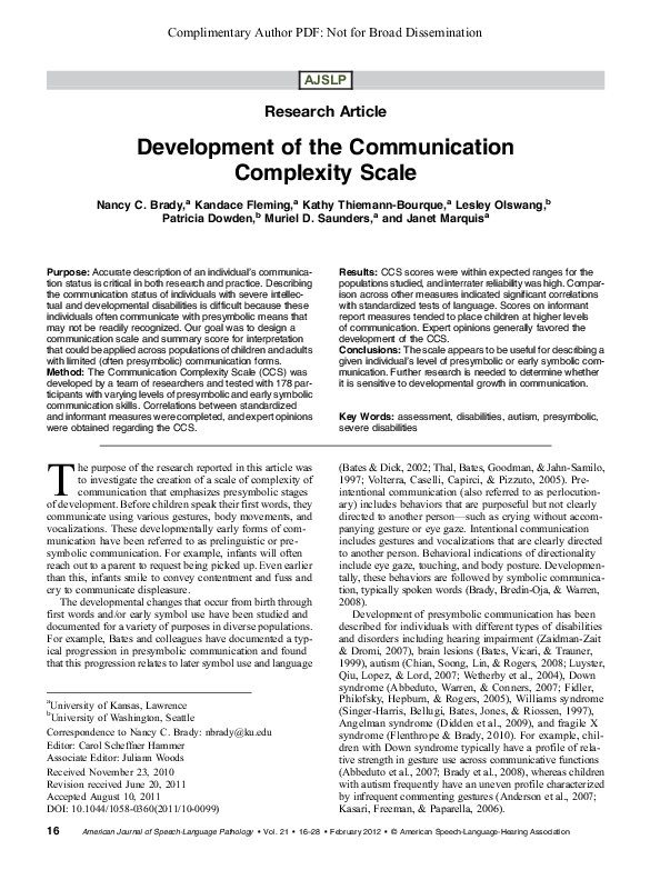 (PDF) Development of the Communication Complexity Scale