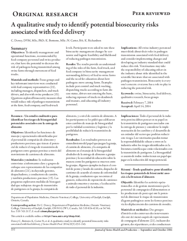 (PDF) A qualitative study to identify potential biosecurity risks ...