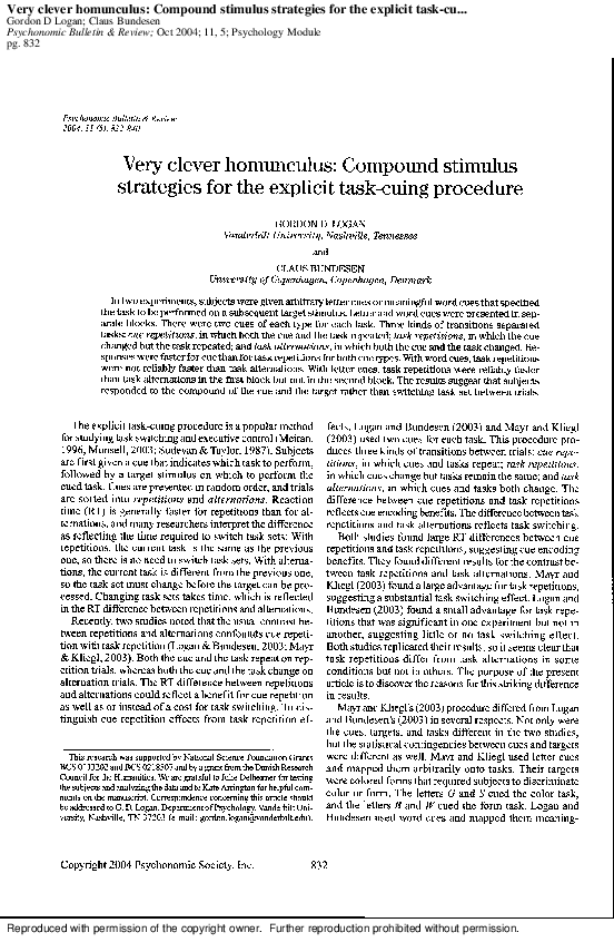 (PDF) Very clever homunculus: Compound stimulus strategies for the explicit task-cuing procedure ...