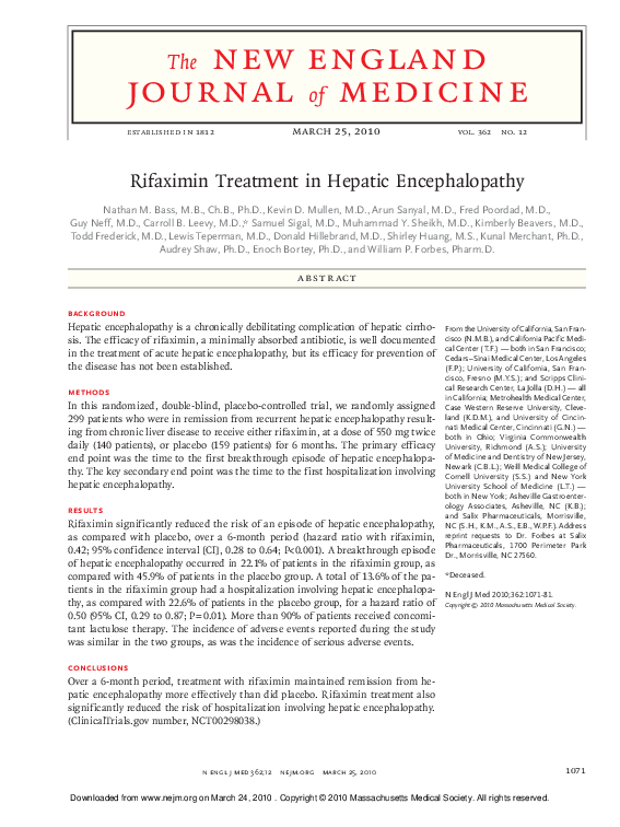 (PDF) Rifaximin Treatment in Hepatic Encephalopathy