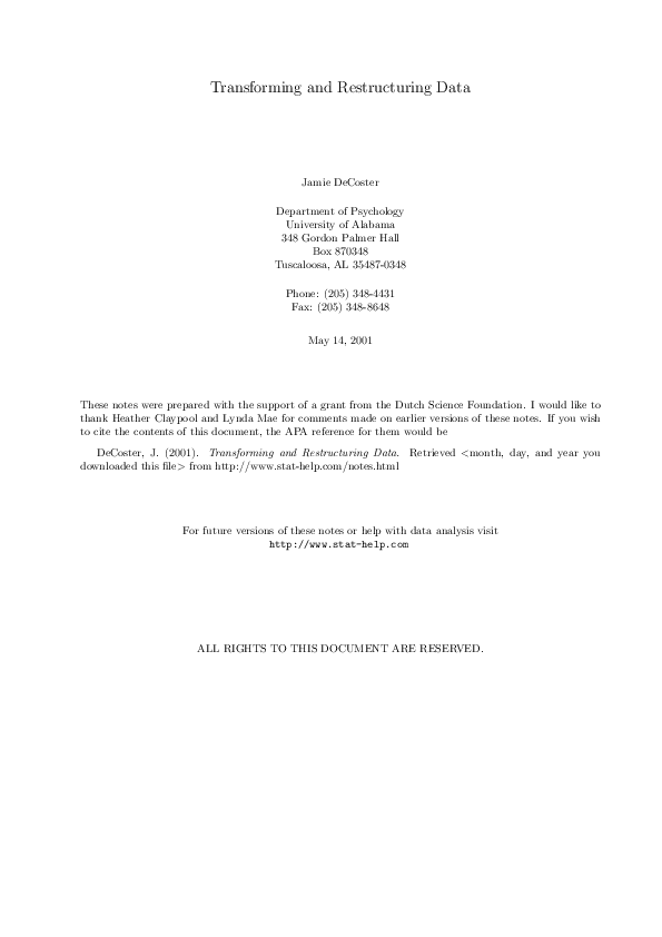 (PDF) Transforming and Restructuring Data | Jamie DeCoster - Academia.edu