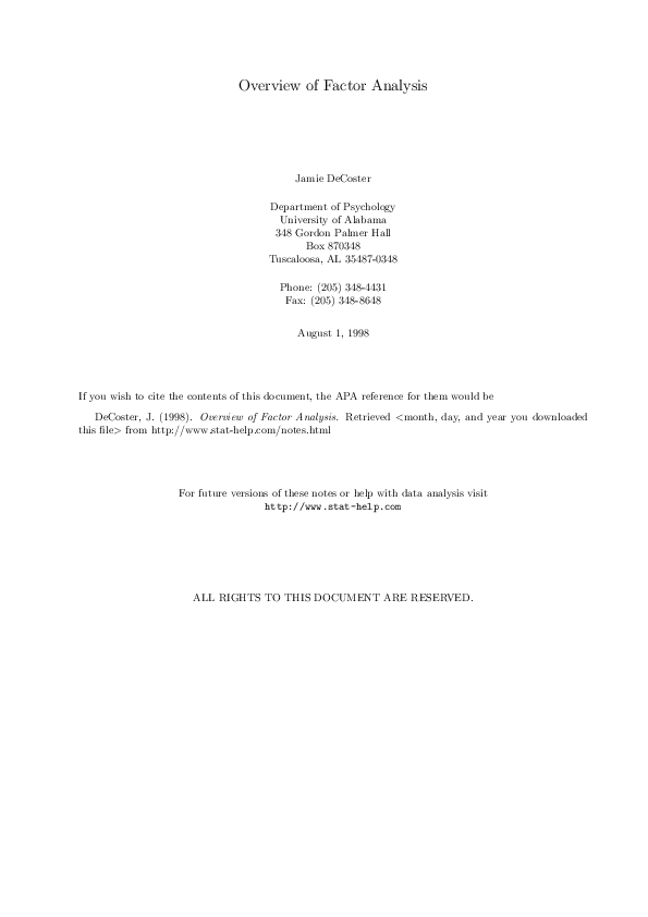(PDF) Overview of Factor Analysis | Jamie DeCoster - Academia.edu