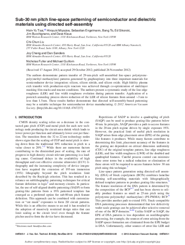 (PDF) Sub-30 nm pitch line-space patterning of semiconductor and dielectric materials using ...
