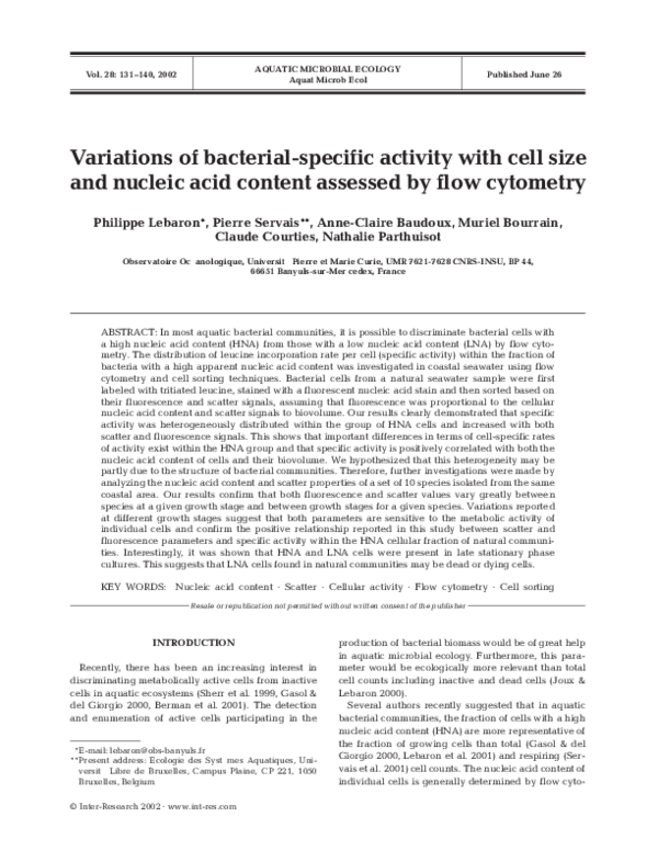 (PDF) Variations of bacterial-specific activity with cell size and ...