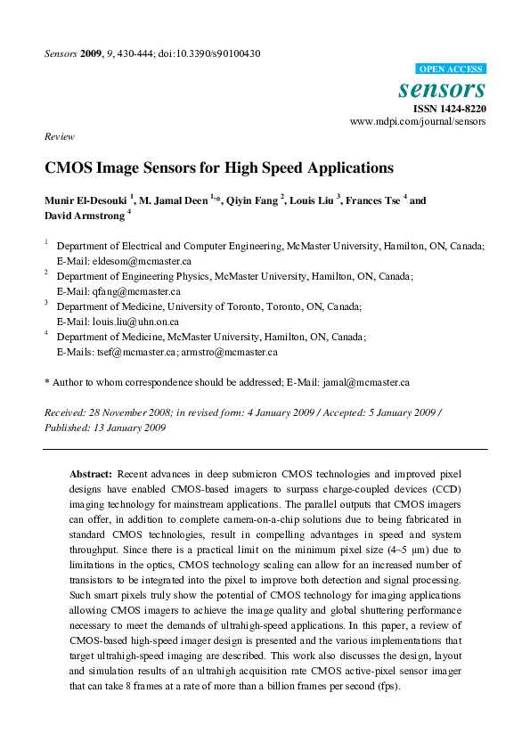 (PDF) CMOS Image Sensors for High Speed Applications