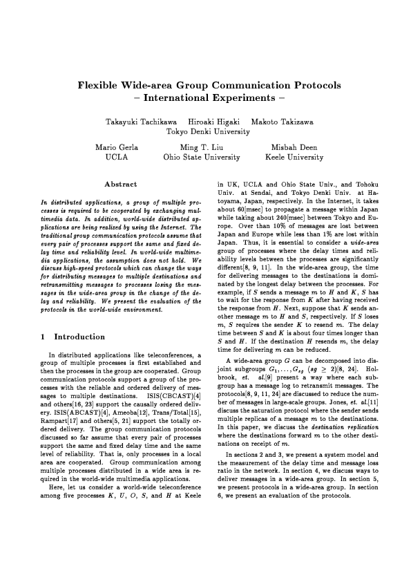 (PDF) Flexible wide-area group communication protocols-international experiments