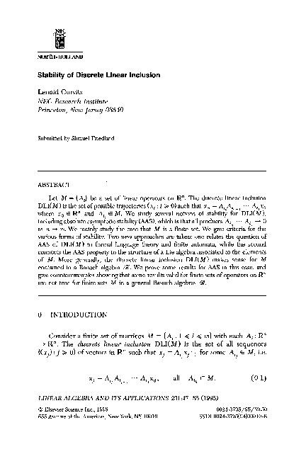 (PDF) Stability of discrete linear inclusion