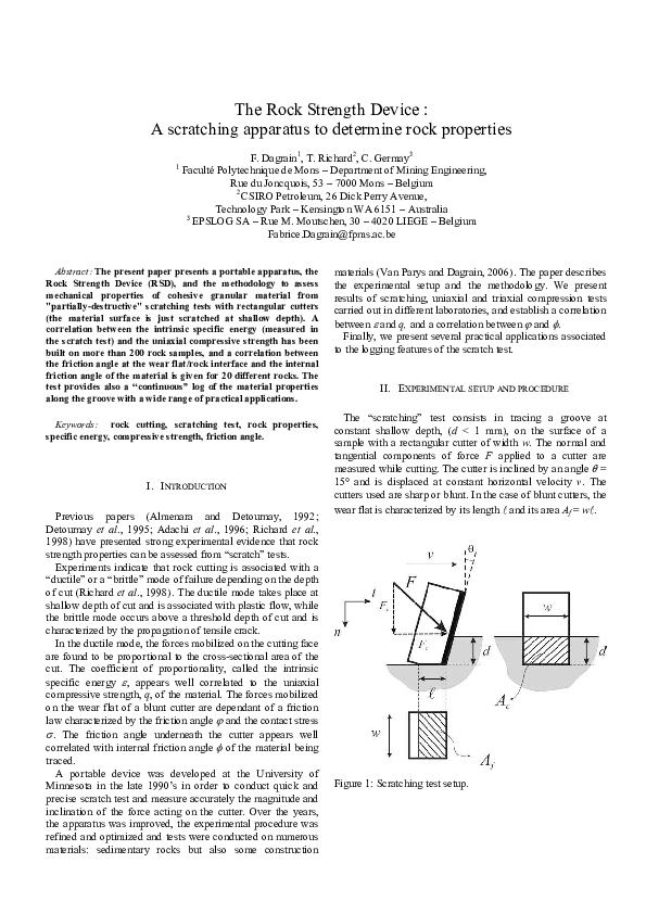 (PDF) The Rock Strength Device: A scratching apparatus to determine ...