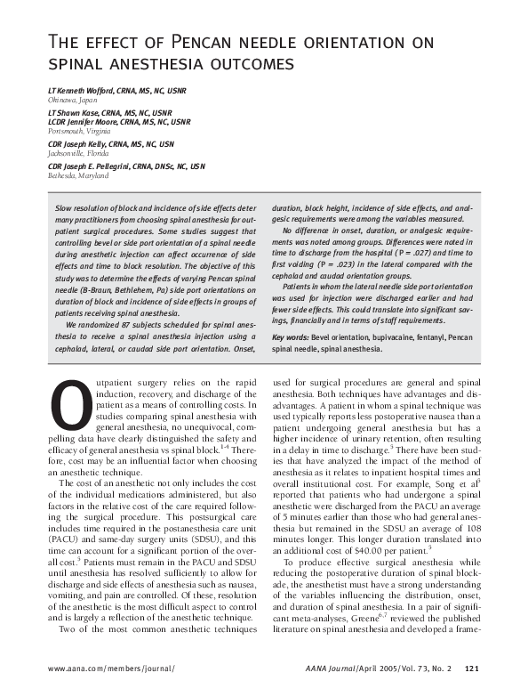 (PDF) The effect of Pencan needle orientation on spinal anesthesia outcomes