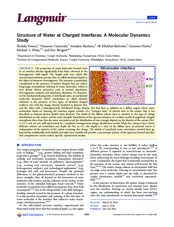 (PDF) Structure of Water at Charged Interfaces: A Molecular Dynamics Study