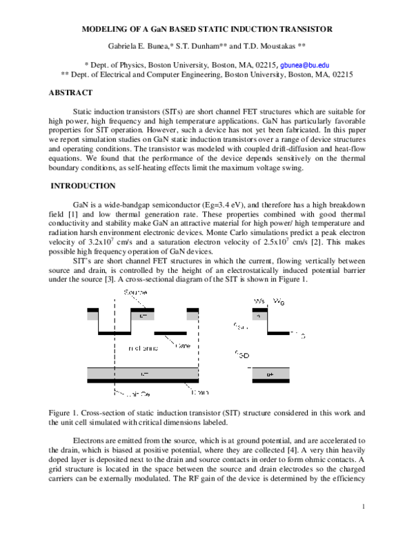 (PDF) Modeling of a GaN Based Static Induction Transistor