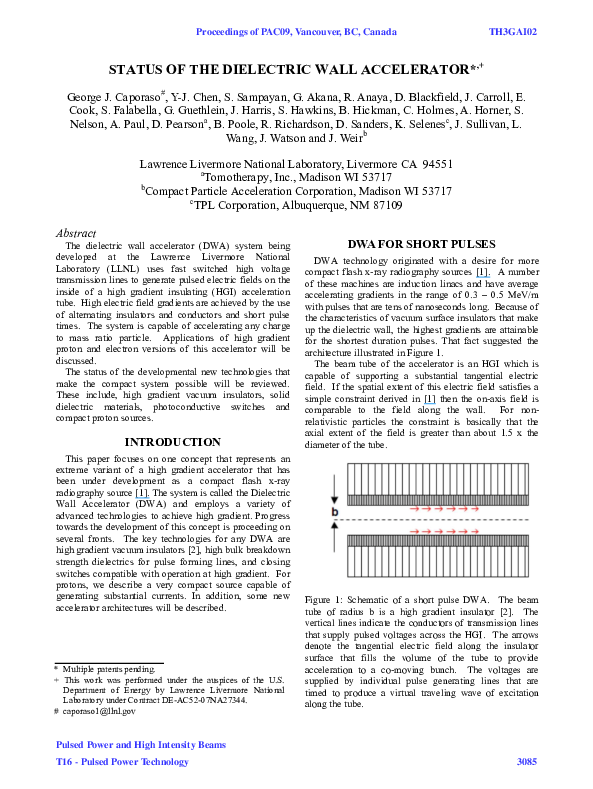 (PDF) STATUS OF THE DIELECTRIC WALL ACCELERATOR