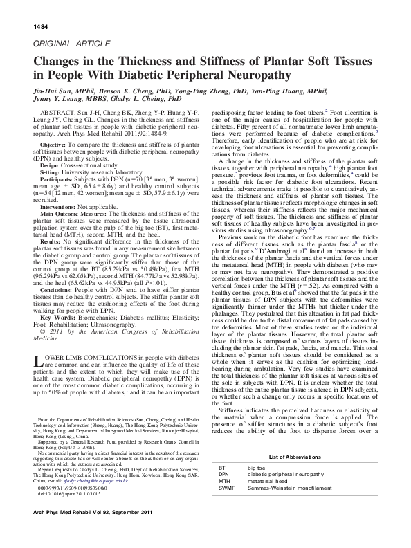 (PDF) Changes in the Thickness and Stiffness of Plantar Soft Tissues in ...